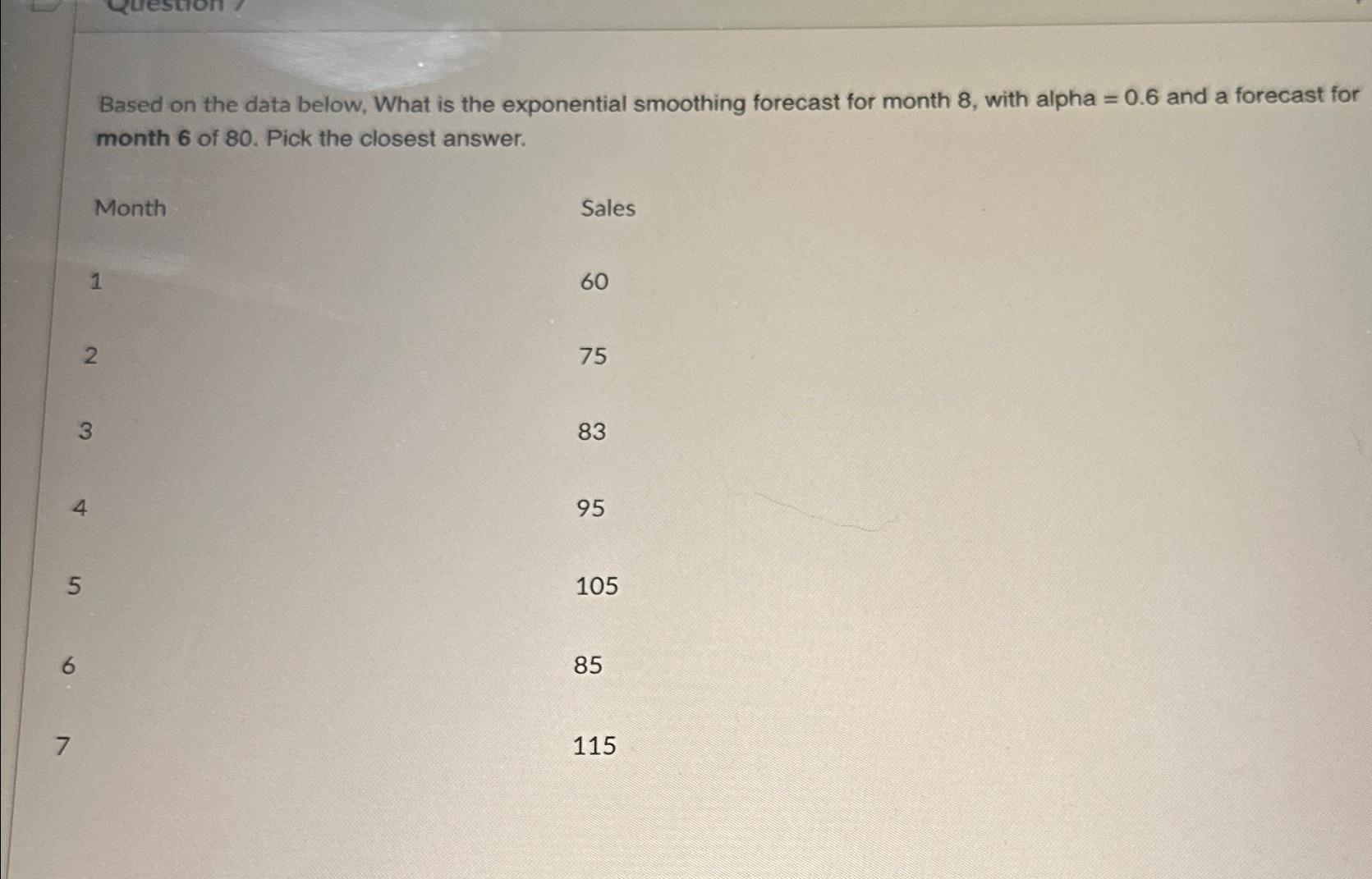 Solved Based on the data below, What is the exponential | Chegg.com