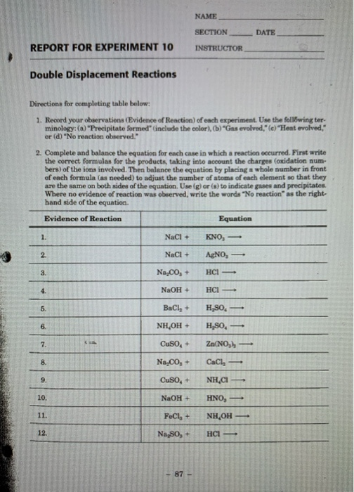 NAME SECTION DATE REPORT FOR EXPERIMENT 10 INSTRUCTOR | Chegg.com