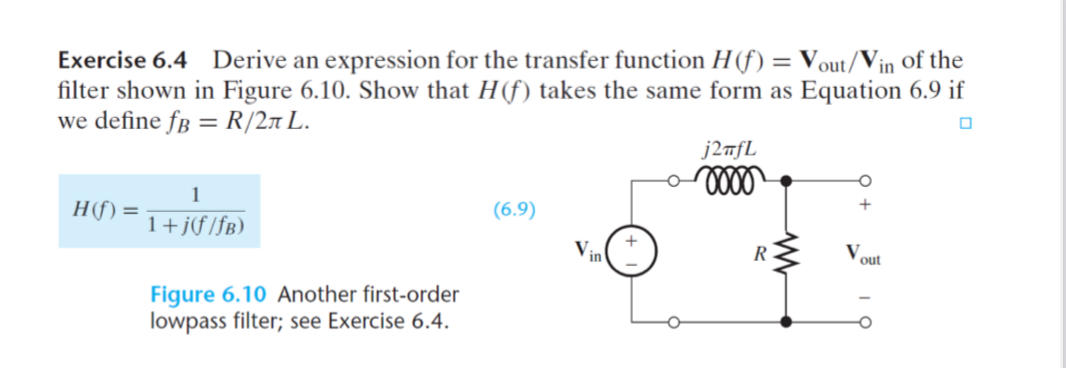Solved Exercise 6.4 ﻿Derive an expression for the transfer | Chegg.com