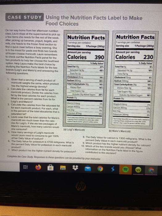 CASE STUDY Using the Nutrition Facts Label to Make | Chegg.com