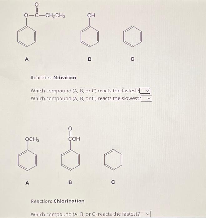 Solved Reaction: Nitration Which compound (A, B, or C) | Chegg.com