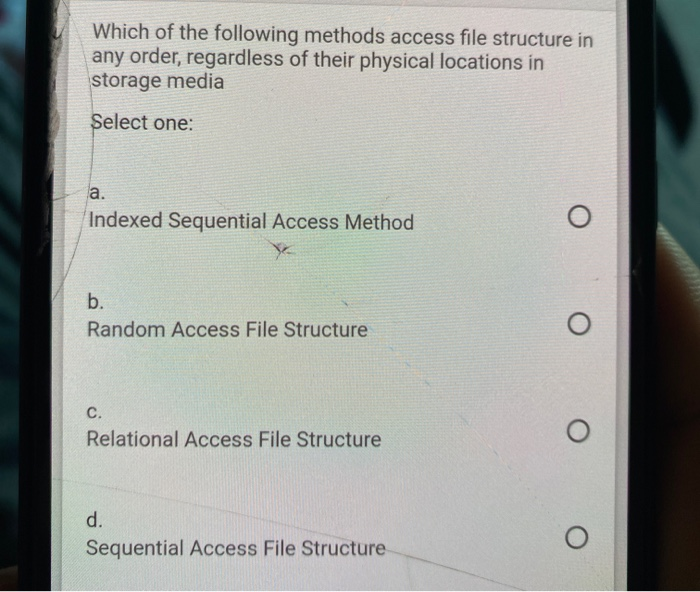 Solved Which of the following methods access file structure | Chegg.com