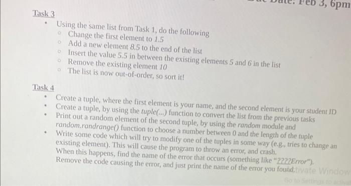 Solved Task 3 - Using the same list from Task 1, do the | Chegg.com