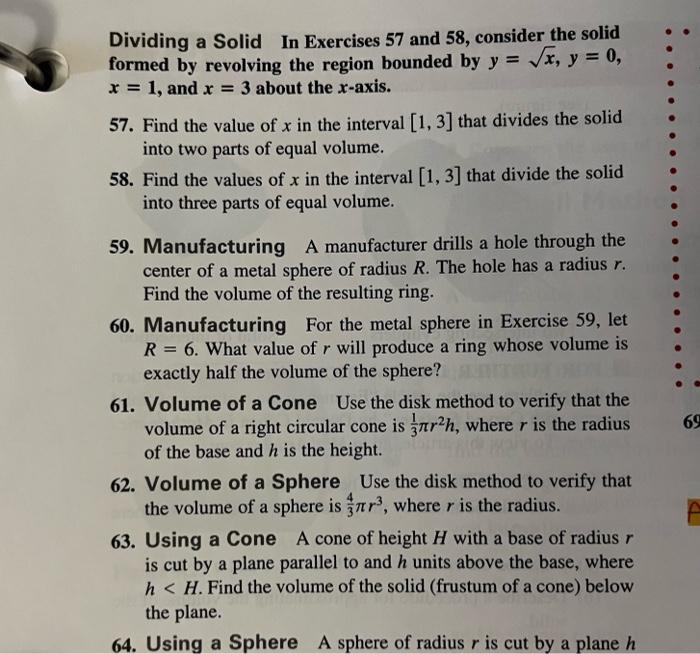 Solved Dividing a Solid In Exercises 57 and 58, consider the | Chegg.com