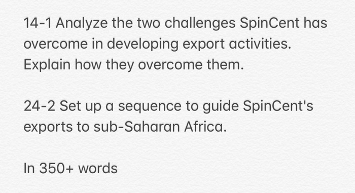 Solved 14-1 Analyze the two challenges SpinCent has overcome | Chegg.com