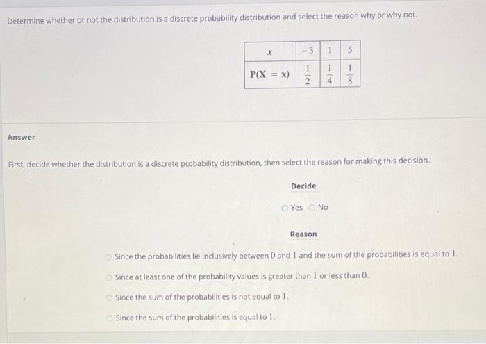 Solved Determine whether or not the distribution is a | Chegg.com
