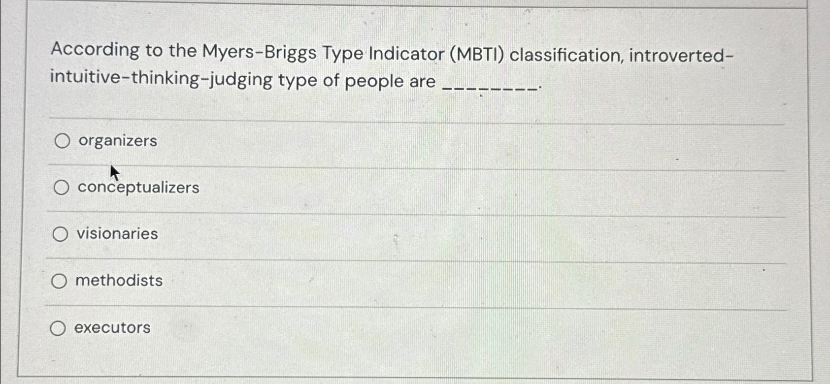 Solved According to the Myers-Briggs Type Indicator (MBTI) | Chegg.com