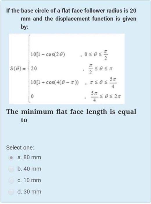 Solved If the base circle of a flat face follower radius is | Chegg.com