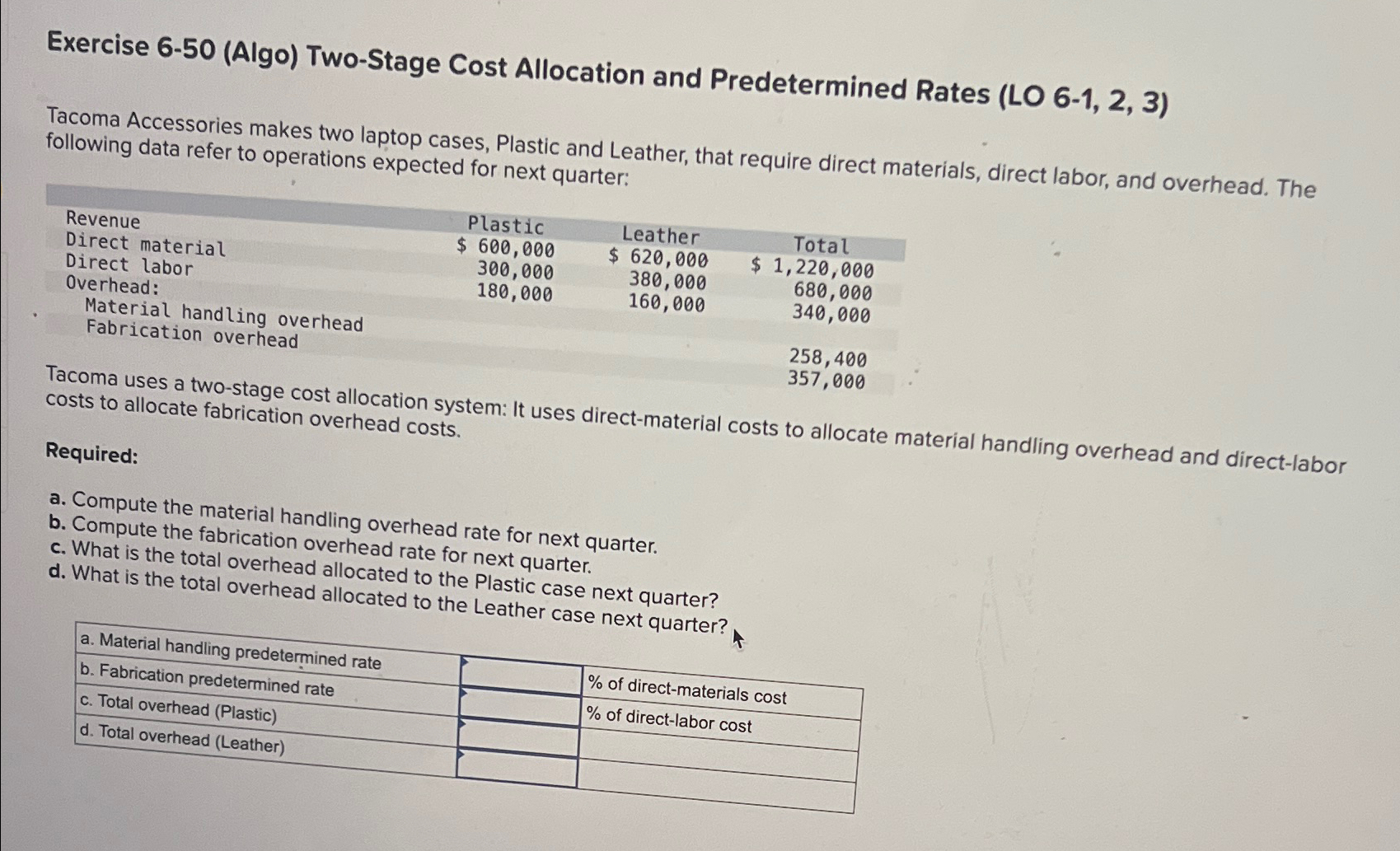 Solved Exercise 6-50 (Algo) ﻿Two-Stage Cost Allocation and | Chegg.com