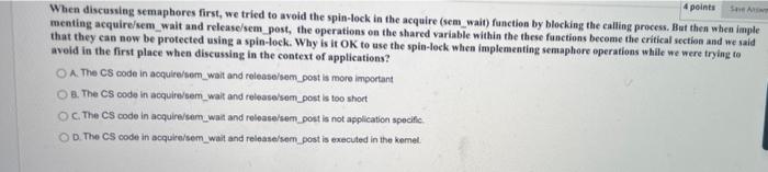 Solved When discusing semaphores first, we tried to avoid | Chegg.com