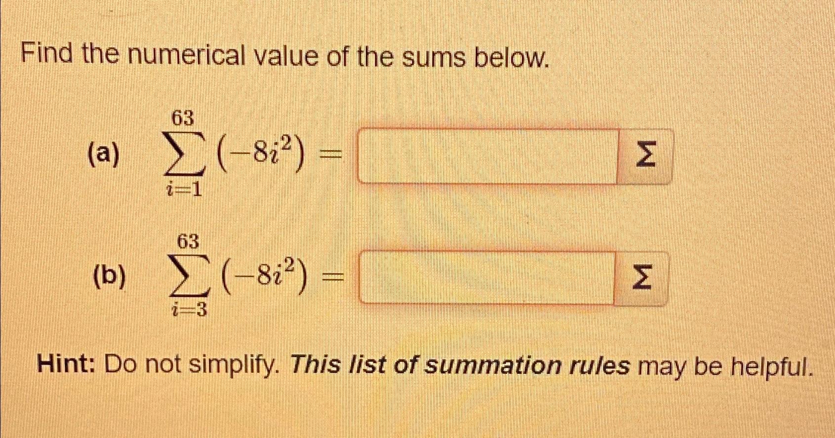 Solved Find the numerical value of the sums | Chegg.com
