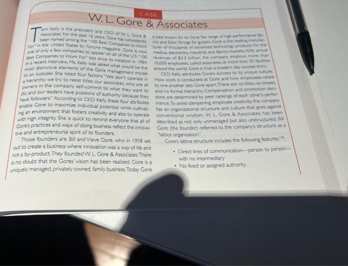 Solved CASE W. L. Gore & Associates err Kelly is the | Chegg.com