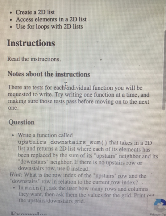Solved Create a 2D list • Access elements in a 2D list • Use | Chegg.com