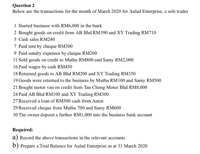 Solved Question 2 Below are the transactions for the month | Chegg.com