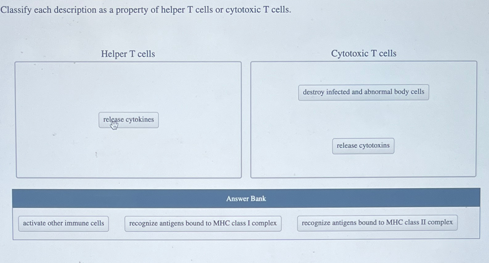 Solved Classify each description as a property of helper T | Chegg.com