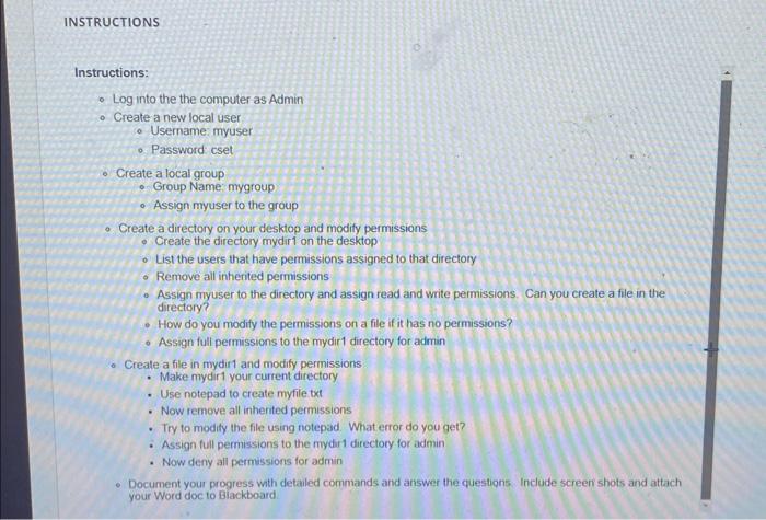 Solved - Password cset Create a local group - Group Name: | Chegg.com