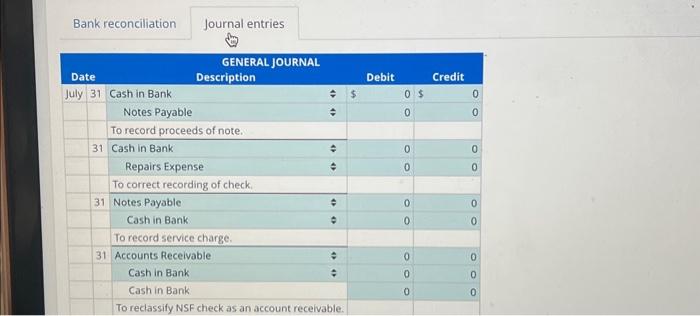 Solved Bank Reconciliation Onjuy 31, Suth wen Compumps Cask | Chegg.com
