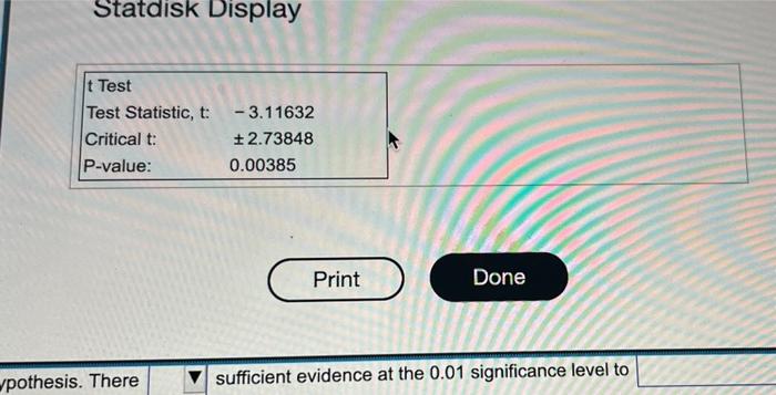 Solved Click the icon to view the Statdisk display: Identify | Chegg.com