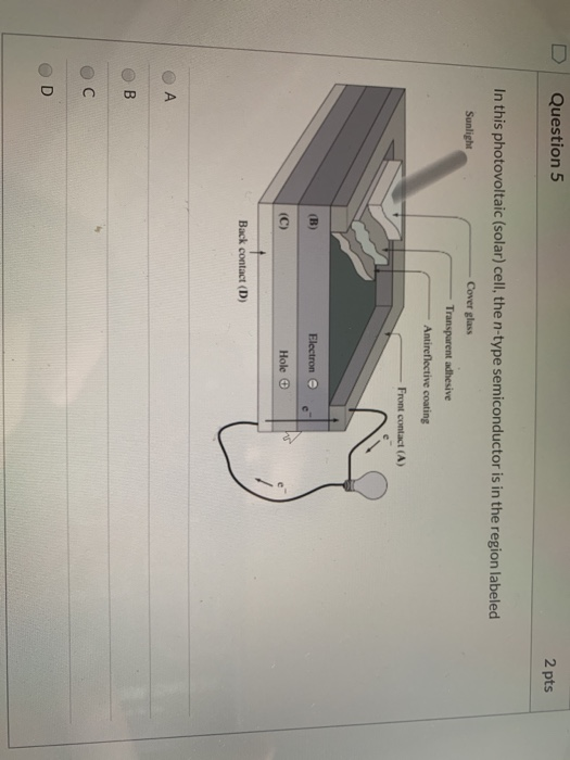 Solved Question 5 In this photovoltaic (solar) cell, the | Chegg.com
