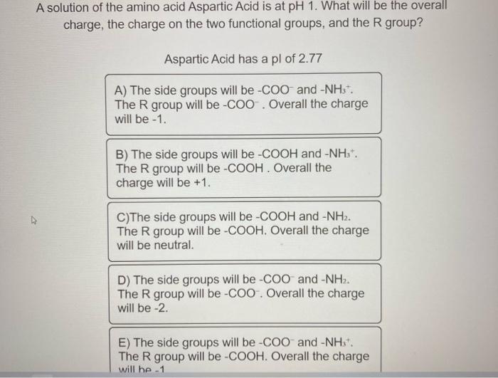 Solved A solution of the amino acid Aspartic Acid is at pH1. | Chegg.com