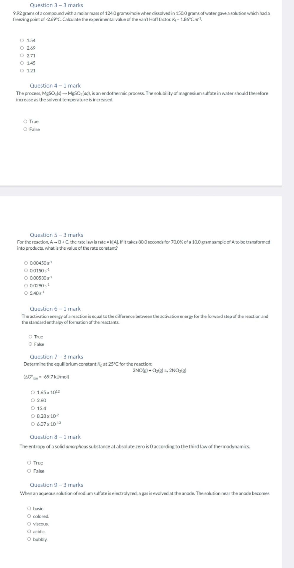 Solved Question 3-3 marks 9.92 grams of a compound with a | Chegg.com