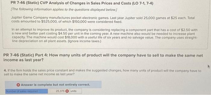 Solved PR 7-46 (Static) CVP Analysis of Changes in Sales | Chegg.com
