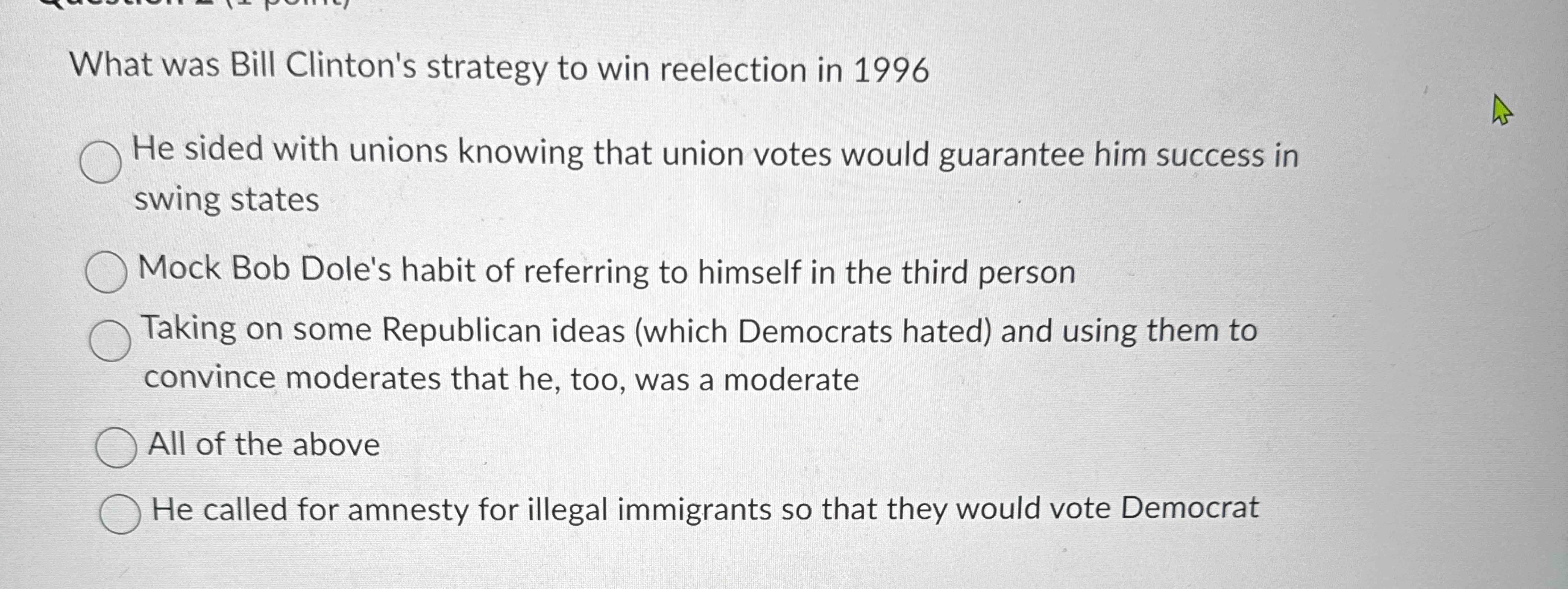 Solved What was Bill Clinton's strategy to win reelection in | Chegg.com