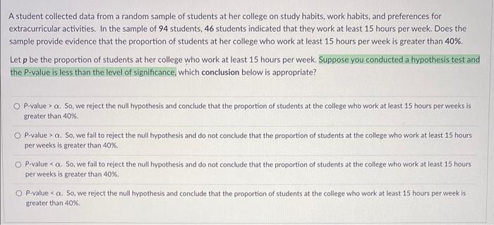 Solved A student collected data from a random sample of | Chegg.com