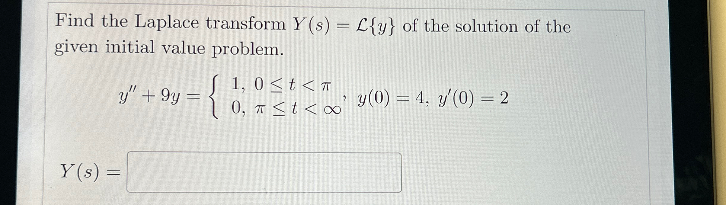 Solved Find the Laplace transform Y(s)=L{y} ﻿of the solution | Chegg.com