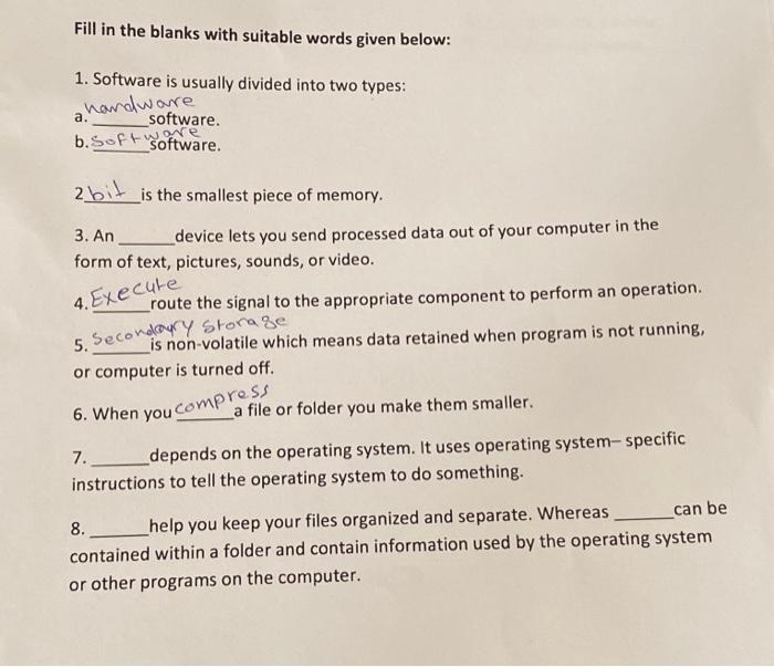 Solved Fill in the blanks with suitable words given below: | Chegg.com