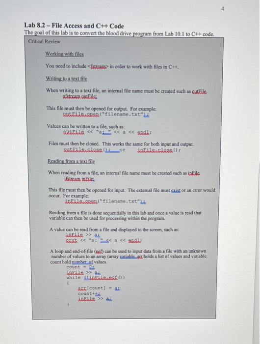 Solved Lab 8.2 - File Access and C++ Code The goal of this | Chegg.com