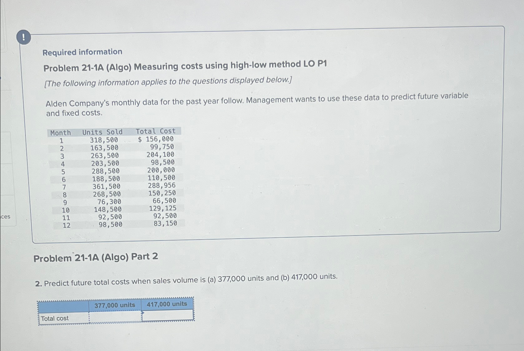 Solved !Required informationProblem 21-1A (Algo) Measuring | Chegg.com Solved !Required informationProblem 21-1A (Algo) Measuring | Chegg.com