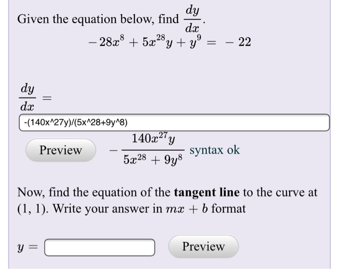 Solved Given the equation below, find – 28x® + 5x28y + y = – | Chegg.com