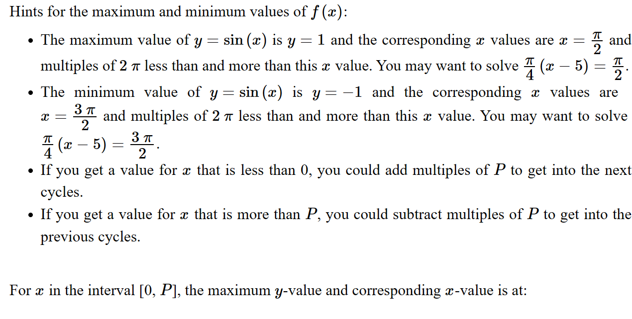 Solved Hints for the maximum and minimum values of f(x) | Chegg.com