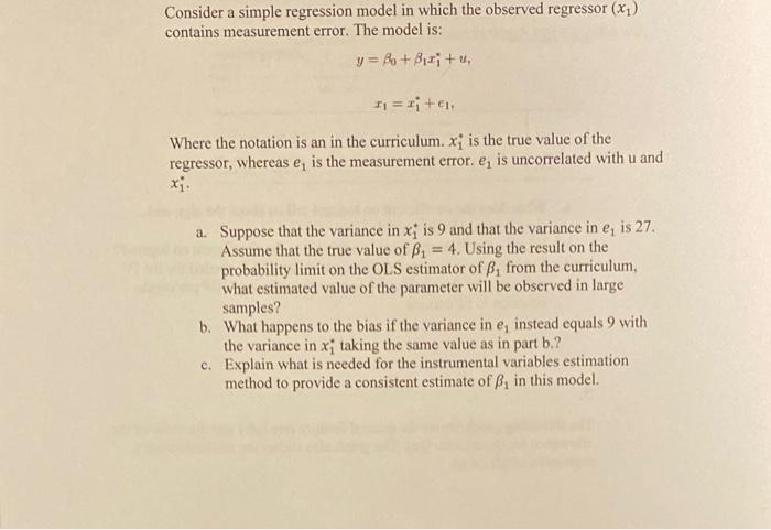 Solved Consider a simple regression model in which the | Chegg.com