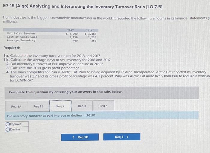 Solved E7-15 (Algo) Analyzing and Interpreting the | Chegg.com