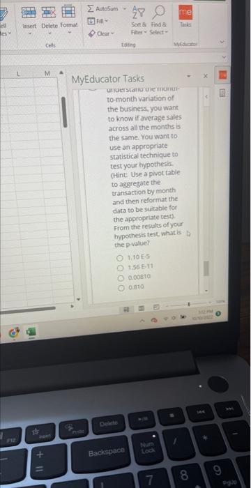 Solved 10) To better understand the monthto-month variation | Chegg.com