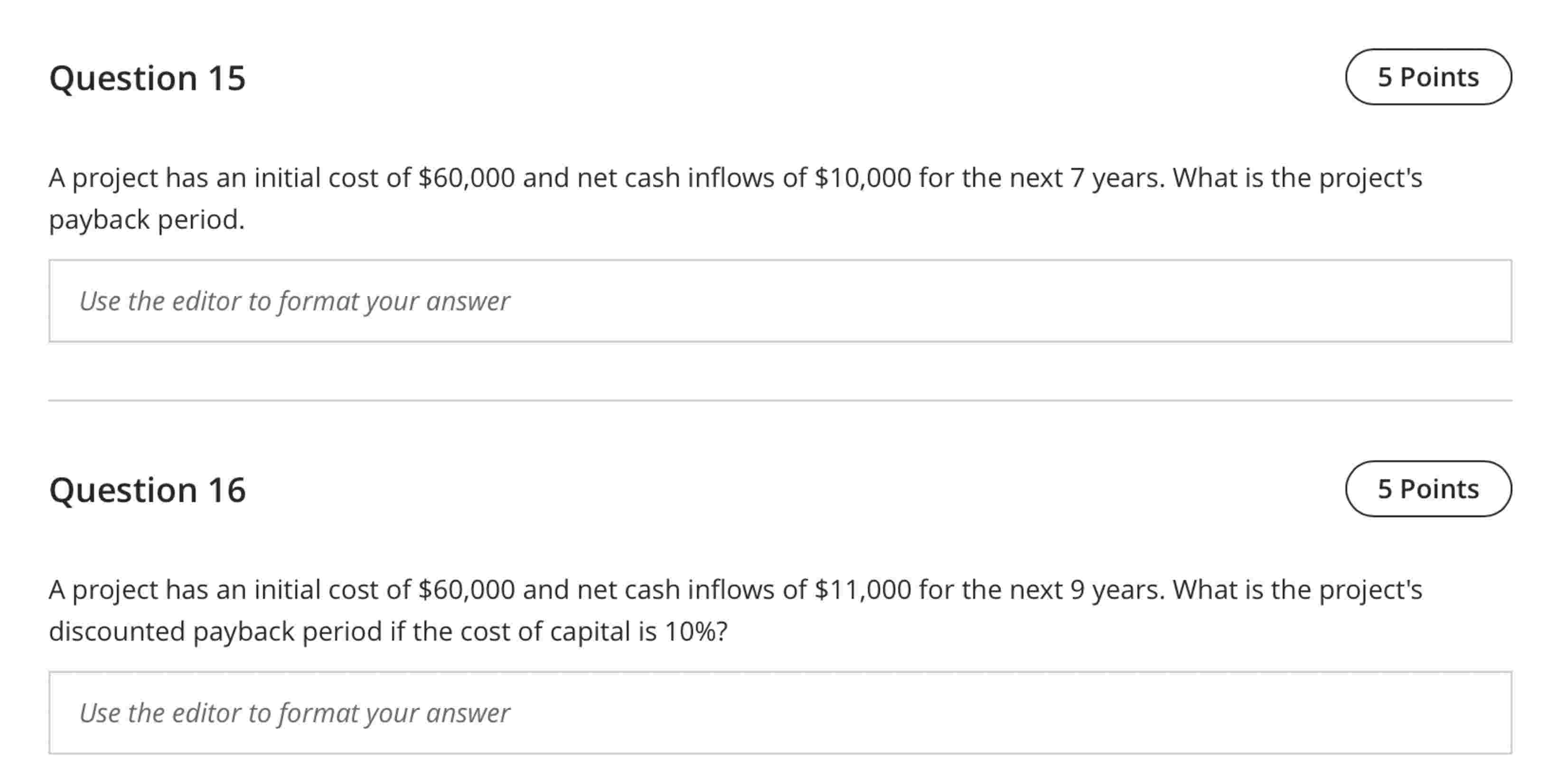 Solved Question 15A project has an initial cost of \$60,000 | Chegg.com