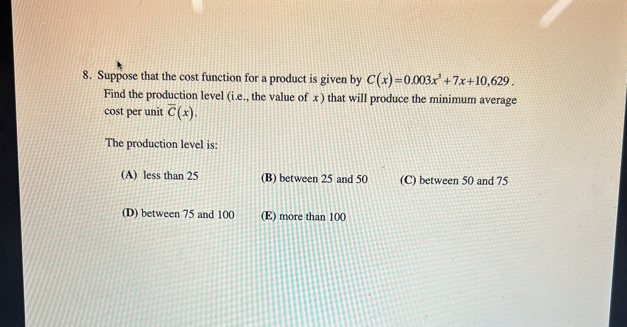 Solved Suppose that the cost function for a product is given | Chegg.com