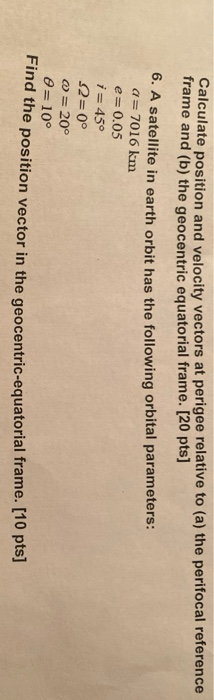 Calculate position and velocity vectors at perigee | Chegg.com