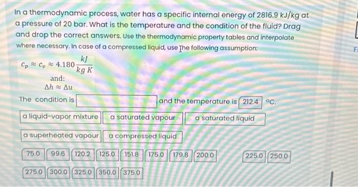 Solved In a thermodynamic process, water has a specific | Chegg.com