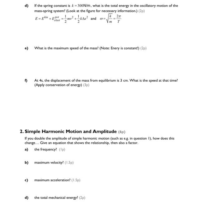 Solved I. Mass on a Spring in Simple Harmonic Motion (14p) A | Chegg.com
