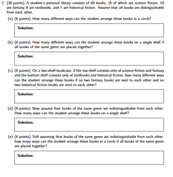 Solved 2. ( 30 ﻿points) ﻿A student's personal library | Chegg.com