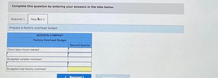 Solved Addison Company budgets production of 2,850 units | Chegg.com