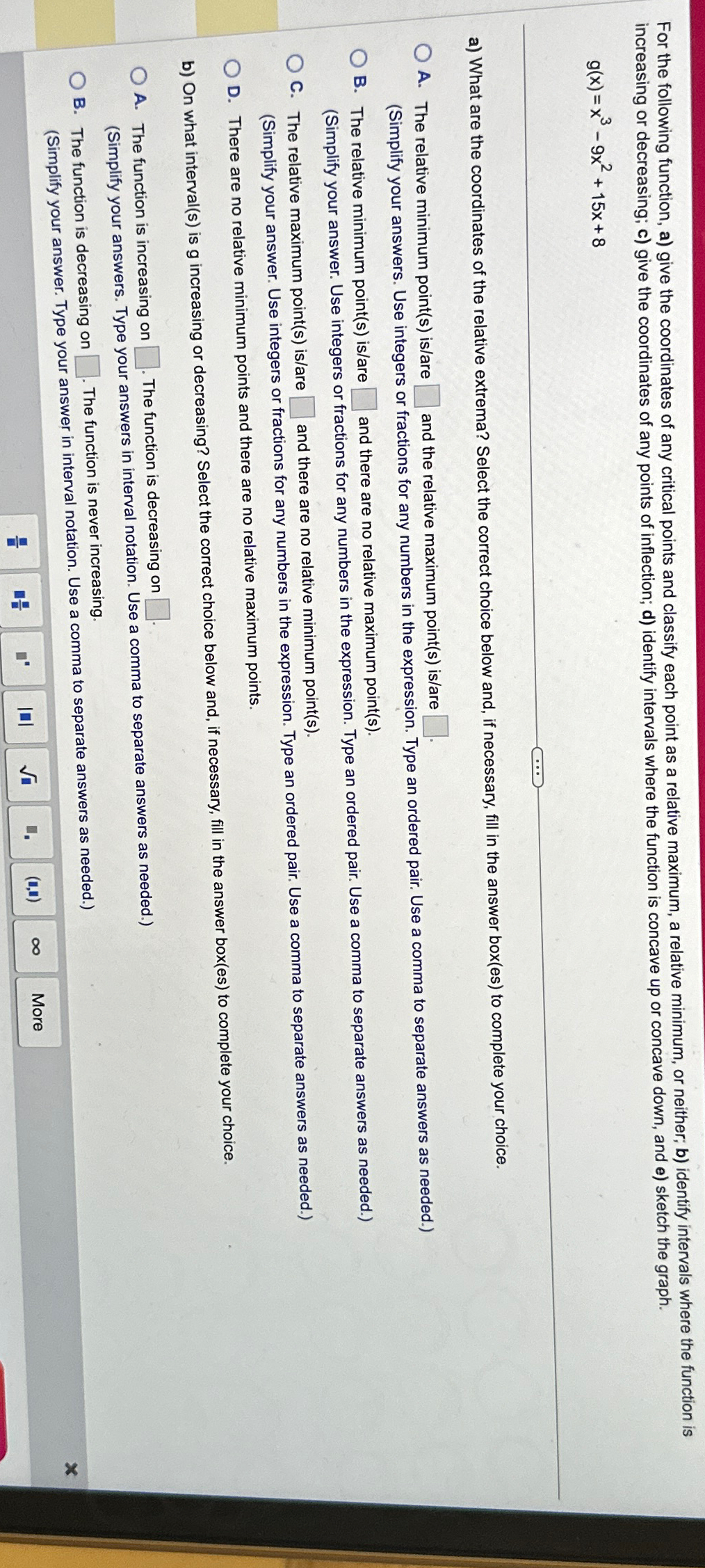 Solved increasing or decreasing; c) ﻿give the coordinates of | Chegg.com