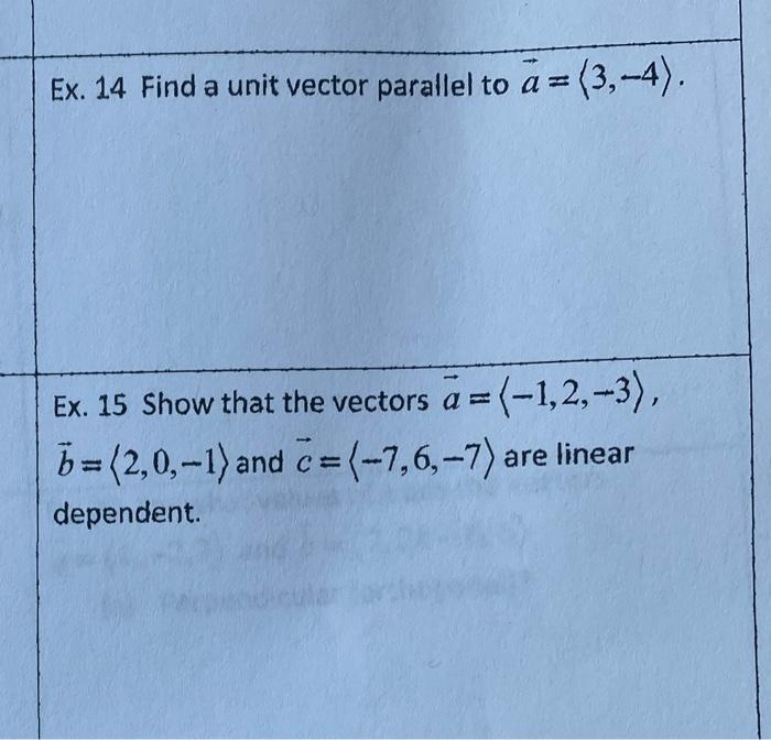 Solved Ex. 14 Find A Unit Vector Parallel To A = (3,-4). Ex. 