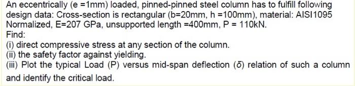 Solved An eccentrically (e =1mm) loaded, pinned-pinned steel | Chegg.com