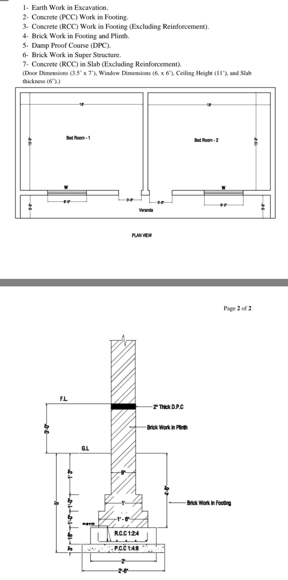 Solved 1- Earth Work in Excavation. 2- Concrete (PCC) Work | Chegg.com