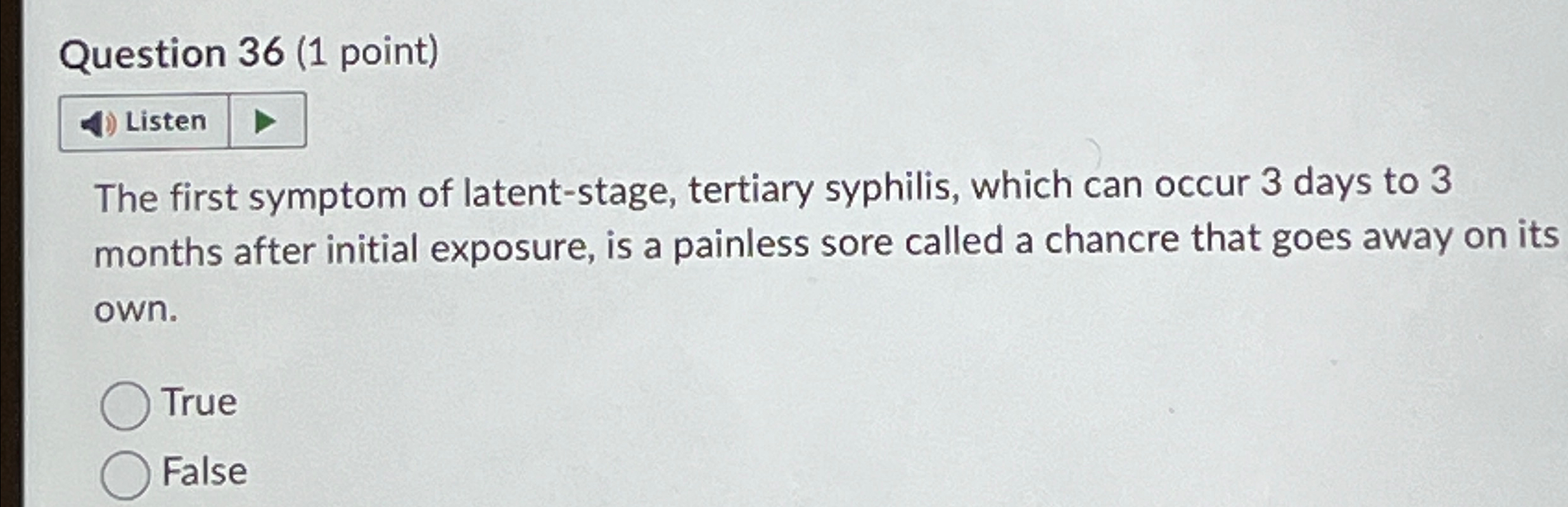 Solved Question 36 (1 ﻿point)The first symptom of | Chegg.com