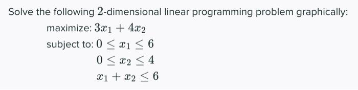 Solved Solve the following 2 -dimensional linear programming | Chegg.com